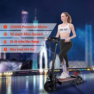 Fieabor Electric Kick Scooter for Adults - Rear Drive 2500W Motor, Up to 30 MPH & 30 Miles, 48V/16AH, 11" Heavy Duty Vacuum Off-Road Tire, Adult Electric Scooter Without Seat