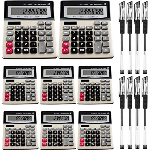 8 Packs Desk Calculator 12 Digit Desktop Calculator Solar Powered Battery Office Calculator with Large LCD Display and Big Buttons Standard Function Desktop Calculators for Office Home School Use