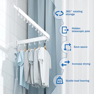 BOQORAD Wall Mounted Clothes Hanger Rack, Clothes Drying Rack,Laundry Drying Rack,Collapsible Clothes Rack Wall Mount, Retractable Drying Rack Clothing,Space-Saver,Clothes Dryer Rack,White Color