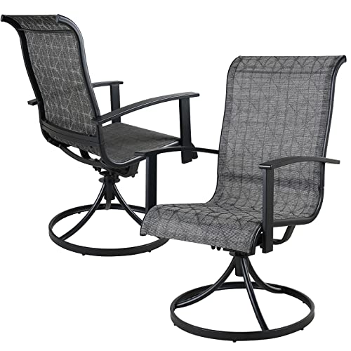 Grand patio Outdoor Patio Swivel Dining Chair Set, 2-Piece Mesh Sling 360 Degree Swivel Rocking Set for Lawn Garden Backyard Deck, Black & Grey Plaid