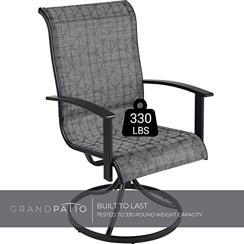 Grand patio Outdoor Patio Swivel Dining Chair Set, 2-Piece Mesh Sling 360 Degree Swivel Rocking Set for Lawn Garden Backyard Deck, Black & Grey Plaid