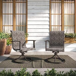 Grand patio Outdoor Patio Swivel Dining Chair Set, 2-Piece Mesh Sling 360 Degree Swivel Rocking Set for Lawn Garden Backyard Deck, Black & Grey Plaid