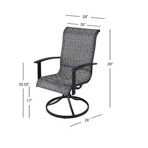 Grand patio Outdoor Patio Swivel Dining Chair Set, 2-Piece Mesh Sling 360 Degree Swivel Rocking Set for Lawn Garden Backyard Deck, Black & Grey Plaid