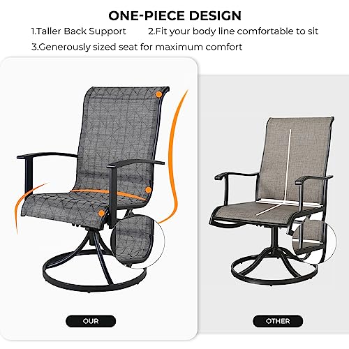 Grand patio Outdoor Patio Swivel Dining Chair Set, 2-Piece Mesh Sling 360 Degree Swivel Rocking Set for Lawn Garden Backyard Deck, Black & Grey Plaid