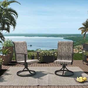 Grand patio Outdoor Patio Swivel Dining Chair Set, 2-Piece Mesh Sling 360 Degree Swivel Rocking Set for Lawn Garden Backyard Deck, Black & Grey Plaid