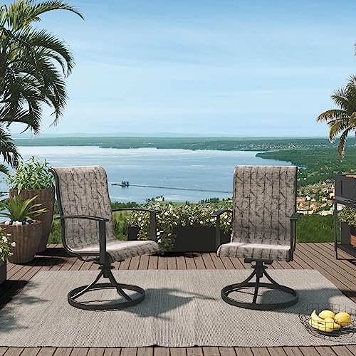 Grand patio Outdoor Patio Swivel Dining Chair Set, 2-Piece Mesh Sling 360 Degree Swivel Rocking Set for Lawn Garden Backyard Deck, Black & Grey Plaid