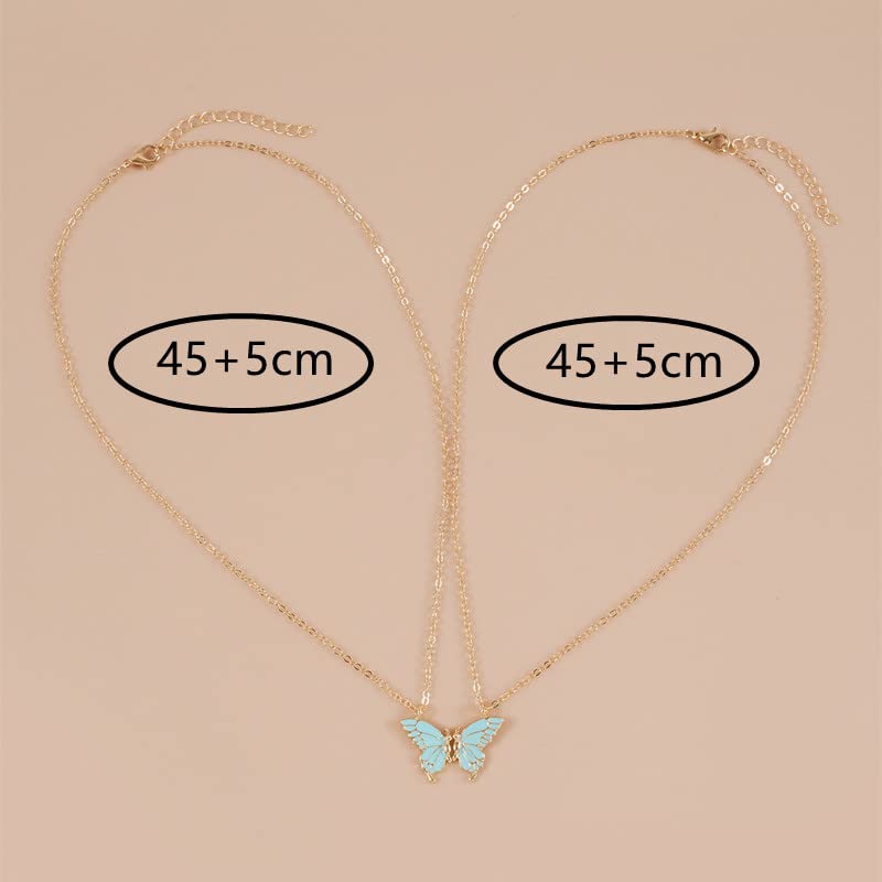 4pcs Best Friend Necklace With Card Cute BFF Friendship Butterfly Matching Necklace for Women Girls Best Friends Long Distance Birthday Gifts-blue pink