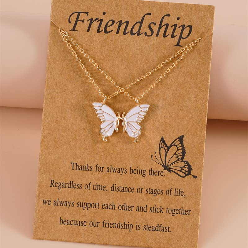 4pcs Best Friend Necklace With Card Cute BFF Friendship Butterfly Matching Necklace for Women Girls Best Friends Long Distance Birthday Gifts-blue pink