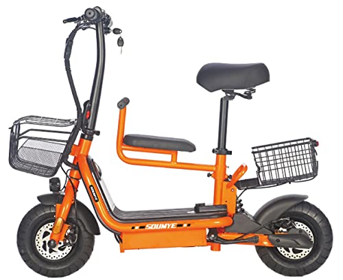 Soumye 48V 500W 13AH Folding Electric Scooters E-Scooter 10" Fat Tire Lithium-ion Battery e-Bike Electric Bicycle(Orange) for Adults