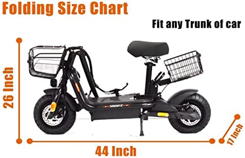 Soumye 48V 500W 13AH Folding Electric Scooters E-Scooter 10" Fat Tire Lithium-ion Battery e-Bike Electric Bicycle(Orange) for Adults