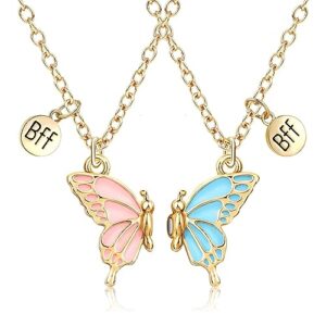 mjartoria bff necklace for 2-split butterfly friendship necklace best friend forever colored butterfly bff pendant best friend necklaces gifts for women girls