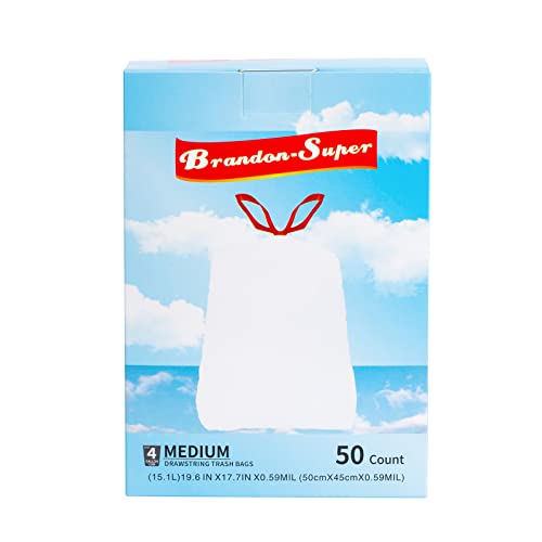 Drawstring Trash Bags, 4 Gallon, Unscented,Bedroom, bathroom, office, small garbage bag 50 Count