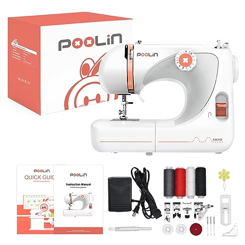 Poolin Basic Sewing Machine for Children - 27 Stitches Applications with Multiple Accessories Include Video Tutorials & Quick Guide & Instruction Manual, EOC565