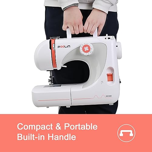 Poolin Basic Sewing Machine for Children - 27 Stitches Applications with Multiple Accessories Include Video Tutorials & Quick Guide & Instruction Manual, EOC565