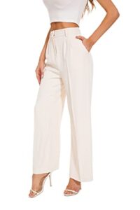 funyyzo women's wide leg pants high elastic waisted in the back business work trousers long straight suit pants beige