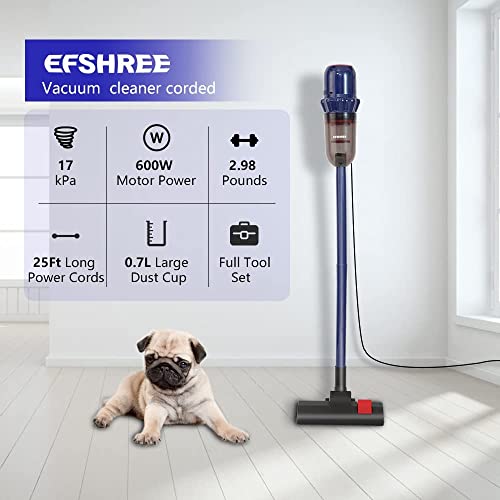 EFSHREE Vacuum Cleaner, Corded Stick Handheld Vacuums 17KPA Powerful Suction 600W Motor, Lightweight Vacuum Cleaners for Pet Hair Floor & Carpet (Navy)