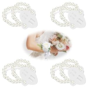 hionxmga corsage wristlet band 4pcs elastic pearl wrist corsage bracelets bands, wristlets stretch pearl wedding wristband for wedding party prom wrist diy handmade corsage supplies