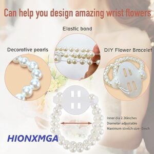 HIONXMGA Corsage Wristlet Band 4PCS Elastic Pearl Wrist Corsage Bracelets Bands, Wristlets Stretch Pearl Wedding Wristband for Wedding Party Prom Wrist DIY Handmade Corsage Supplies