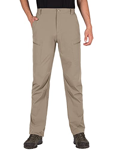 Shallowlulu Men's Cargo Hiking Pants Quick Dry Lightweight Waterproof Fishing Pants for Men with Multi Pockets for Camping Travel Work(Stone Khaki 32W/30L)