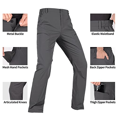 Shallowlulu Men's Cargo Hiking Pants Quick Dry Lightweight Waterproof Fishing Pants for Men with Multi Pockets for Camping Travel Work(Stone Khaki 32W/30L)