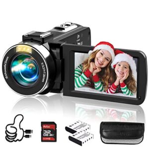 vmotal video camera camcorder digital camera recorder 2.7k 42mp 3.0 inch 270 degree rotation led light vlogging youtube recorder 18x digital zoom with 32gb sd card kid teens