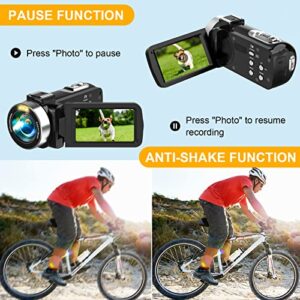 Vmotal Video Camera Camcorder Digital Camera Recorder 2.7K 42MP 3.0 Inch 270 Degree Rotation LED Light Vlogging YouTube Recorder 18X Digital Zoom with 32GB SD Card Kid Teens