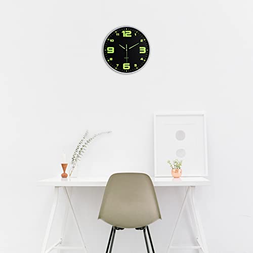 JoFomp Modern Night Light Wall Clock, 12 inch Silent Non-Ticking Clock with Glow in The Dark Function, Battery Operate Lighted Wall Clock for Living Room Kitchen Bedroom Decor (White)