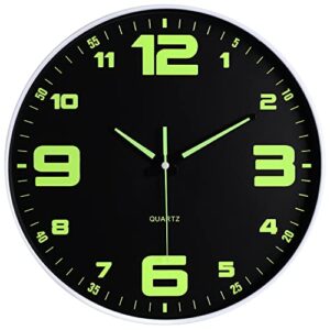 JoFomp Modern Night Light Wall Clock, 12 inch Silent Non-Ticking Clock with Glow in The Dark Function, Battery Operate Lighted Wall Clock for Living Room Kitchen Bedroom Decor (White)