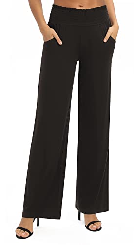 Urban CoCo Women's Solid Wide Leg Palazzo Lounge Pants Casual Straight Leg High Waist Stretch Pants (Black, XL)