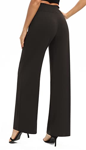 Urban CoCo Women's Solid Wide Leg Palazzo Lounge Pants Casual Straight Leg High Waist Stretch Pants (Black, XL)