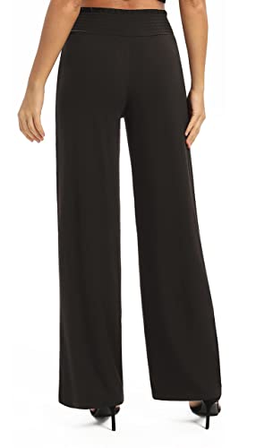 Urban CoCo Women's Solid Wide Leg Palazzo Lounge Pants Casual Straight Leg High Waist Stretch Pants (Black, XL)