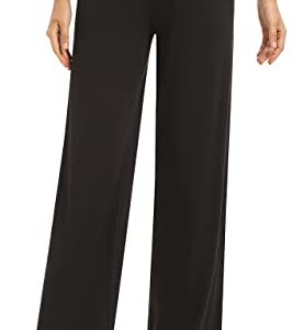 Urban CoCo Women's Solid Wide Leg Palazzo Lounge Pants Casual Straight Leg High Waist Stretch Pants (Black, XL)