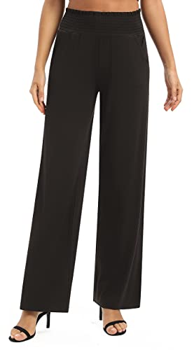 Urban CoCo Women's Solid Wide Leg Palazzo Lounge Pants Casual Straight Leg High Waist Stretch Pants (Black, XL)