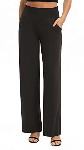 Urban CoCo Women's Solid Wide Leg Palazzo Lounge Pants Casual Straight Leg High Waist Stretch Pants (Black, XL)