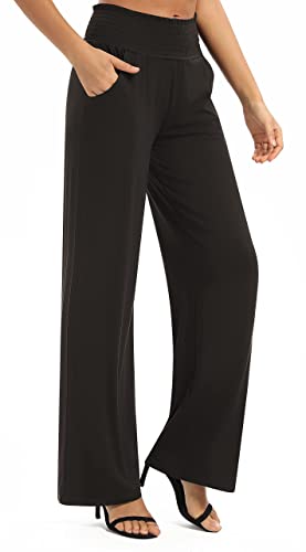 Urban CoCo Women's Solid Wide Leg Palazzo Lounge Pants Casual Straight Leg High Waist Stretch Pants (Black, XL)