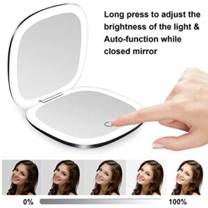 deweisn Compact Mirror, Lighted Travel Makeup Mirror with 1X/10X Magnifying Double Sided Dimmable Portable Pocket Mirror for Handbag, USB Charging(Black)