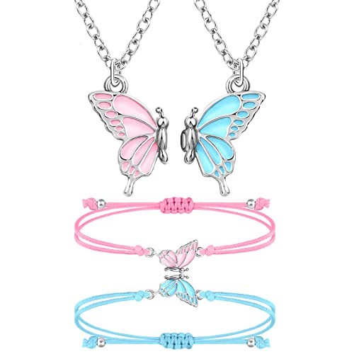 MJartoria BFF Necklace and Bracelets for 2-Butterfly Matching Set Best Friends Bracelets and Necklace for 2-Split Butterfly Necklace Gifts for Girls