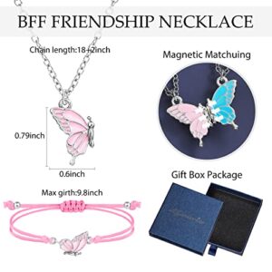 MJartoria BFF Necklace and Bracelets for 2-Butterfly Matching Set Best Friends Bracelets and Necklace for 2-Split Butterfly Necklace Gifts for Girls