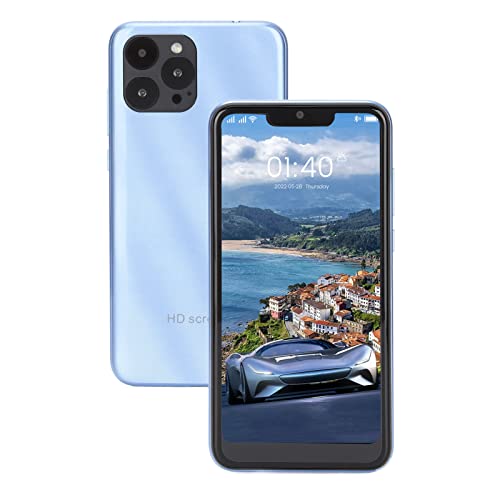 IP13 6.1 Inch HD Screen Smartphone 3G Unlocked Cell Phone, Dual SIM Slim Mobile Phone Support Face Recognition, 6799 10 Core CPU Processor, 3GB 32GB, Front and Rear HD Camera, 2800mAh(Light Blue)