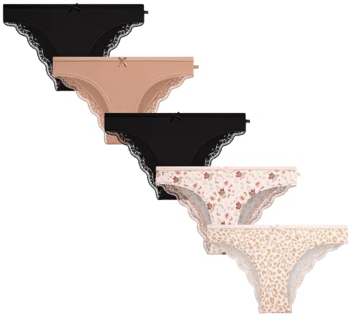 Jessica Simpson Women's Underwear - 5 Pack Seamless Bikini Briefs (S-XL), Size Large, Black/Black/Textured Animal Pearl Blush/Dolce/Mellow Garden Pearl Blush