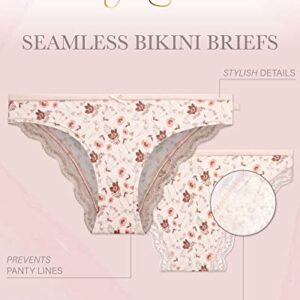 Jessica Simpson Women's Underwear - 5 Pack Seamless Bikini Briefs (S-XL), Size Large, Black/Black/Textured Animal Pearl Blush/Dolce/Mellow Garden Pearl Blush