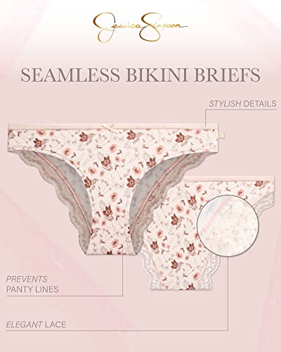 Jessica Simpson Women's Underwear - 5 Pack Seamless Bikini Briefs (S-XL), Size Large, Black/Black/Textured Animal Pearl Blush/Dolce/Mellow Garden Pearl Blush