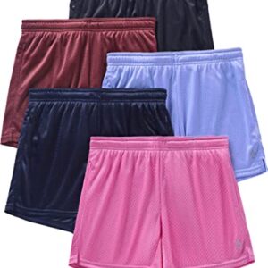 5-Pack Womens Athletic Shorts Mesh Basketball 5" Inseam Ladies Active Sports Set with Zipper Pockets (Set 2, Large)