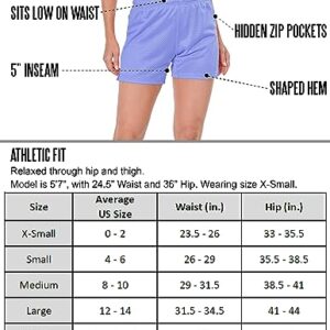 5-Pack Womens Athletic Shorts Mesh Basketball 5" Inseam Ladies Active Sports Set with Zipper Pockets (Set 2, Large)