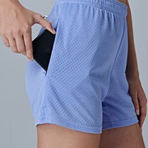 5-Pack Womens Athletic Shorts Mesh Basketball 5" Inseam Ladies Active Sports Set with Zipper Pockets (Set 2, Large)