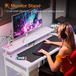 ODK Small L Shaped Desk, 58 inch Corner Desk with Reversible Storage Shelves, Computer Desk with Monitor Shelf and PC Stand for Home Office, Gaming Desk with Headphone Hooks, White