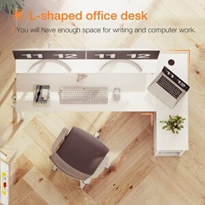 ODK Small L Shaped Desk, 58 inch Corner Desk with Reversible Storage Shelves, Computer Desk with Monitor Shelf and PC Stand for Home Office, Gaming Desk with Headphone Hooks, White