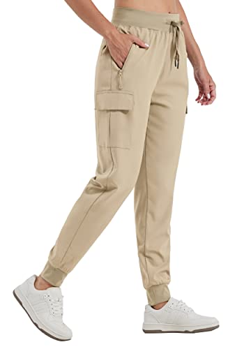 Willit Women's Cargo Hiking Pants Lightweight Athletic Outdoor Travel Joggers Quick Dry Workout Pants Water Resistant Light Khaki M