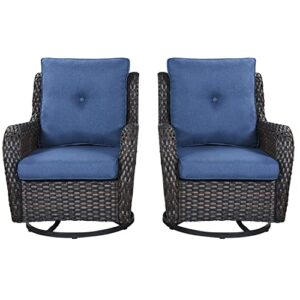 rilyson wicker rocking chair swivel chairs - 2 piece rocker patio chairs set rattan rocking chair for outdoor porch deck garden backyard (brown/blue)