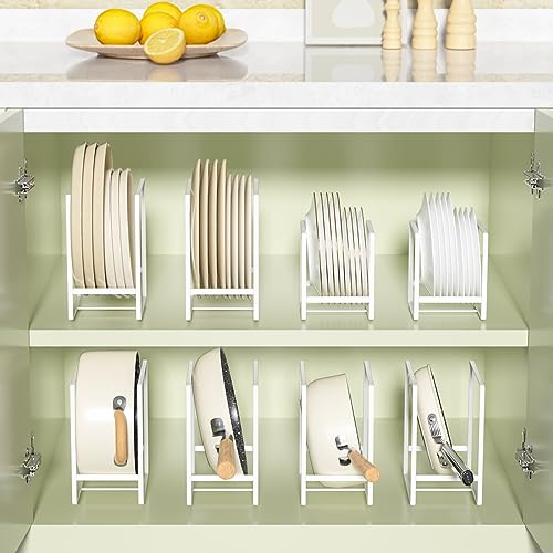 LINFIDITE Plate Holder Organizer 2 Pack Dish Storage Rack Upright Cabinet Dish Drying Rack White Metal Dish Holder Stand for Kitchen Counter Cupboard and 7.87in. x 6.29in. x 4.52in.White